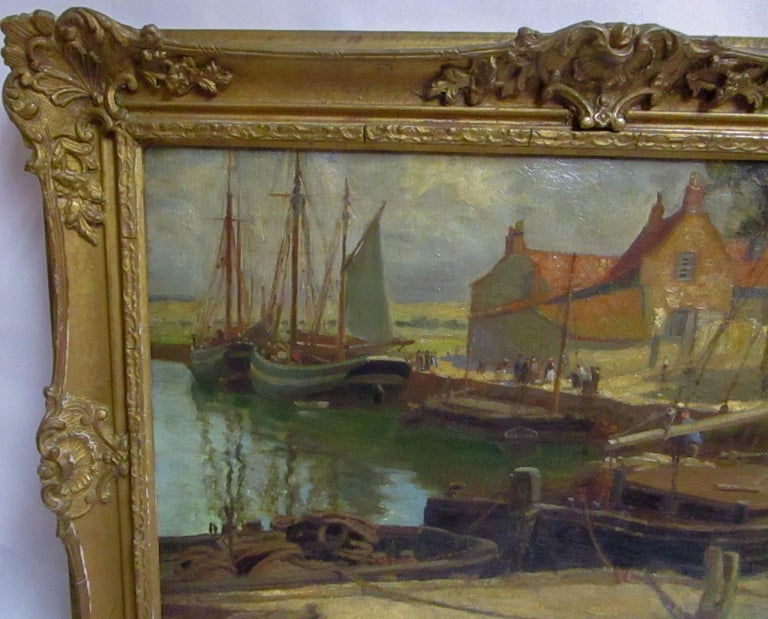 Early 20th c English School Oil Painting Dock and Fishing Boats by ...