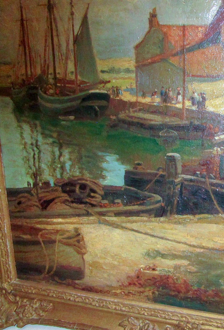 Early 20th c English School Oil Painting Dock and Fishing Boats by ...