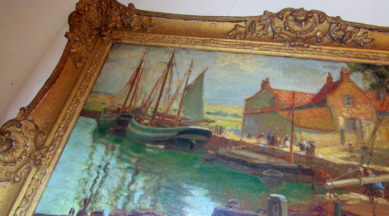 Early 20th c English School Oil Painting Dock and Fishing Boats by ...