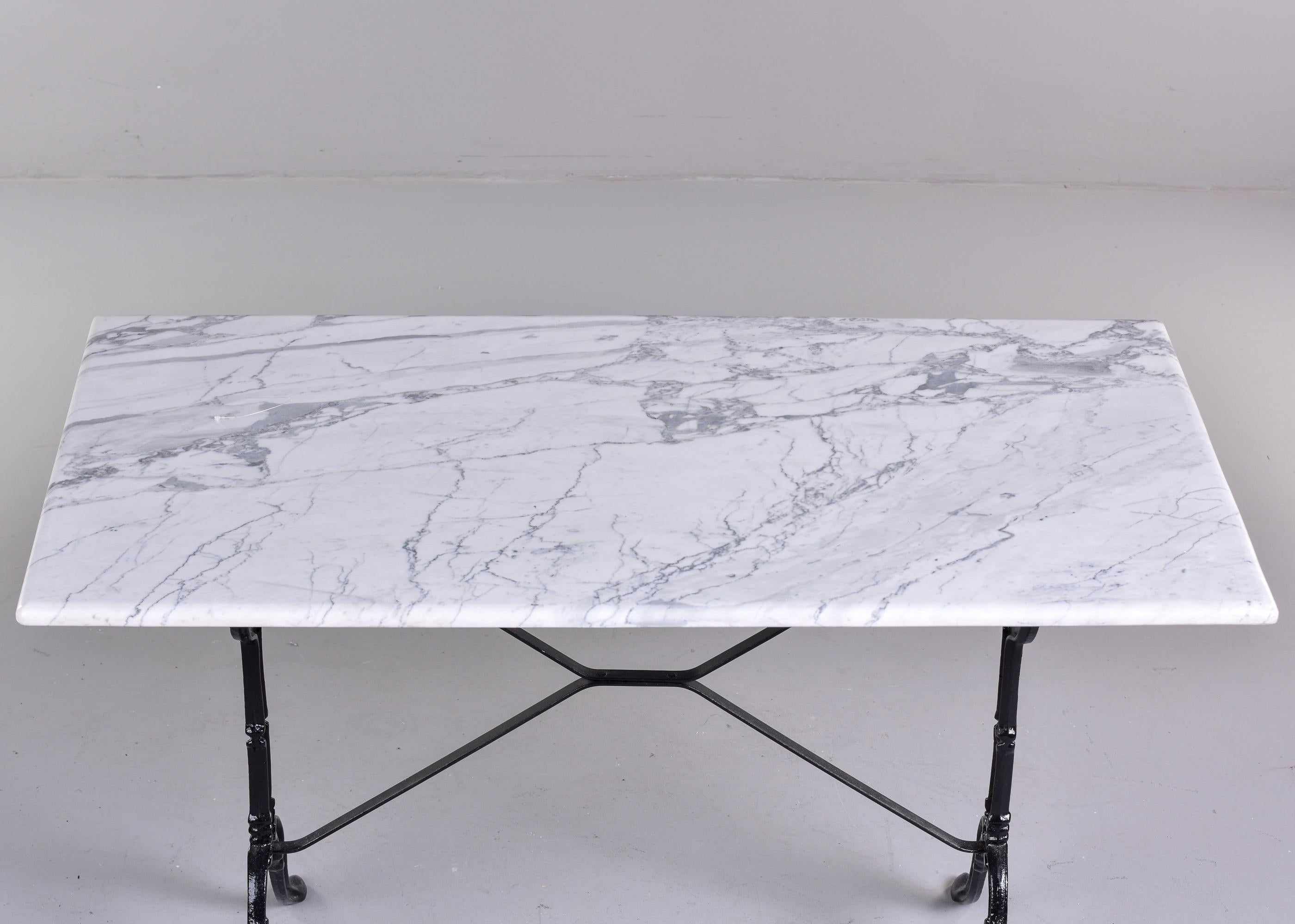 Early 20th C French Iron Base Bistro Table with Rectangular Carrara ...