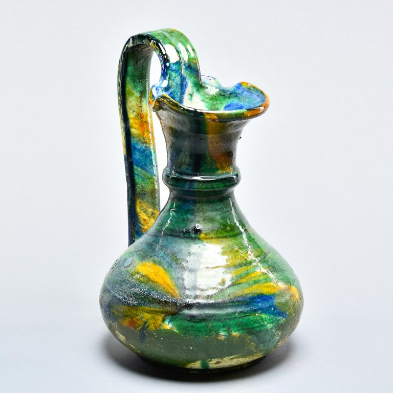 Early 20th C French Provincial Green and Multi Color Pitcher For Sale ...