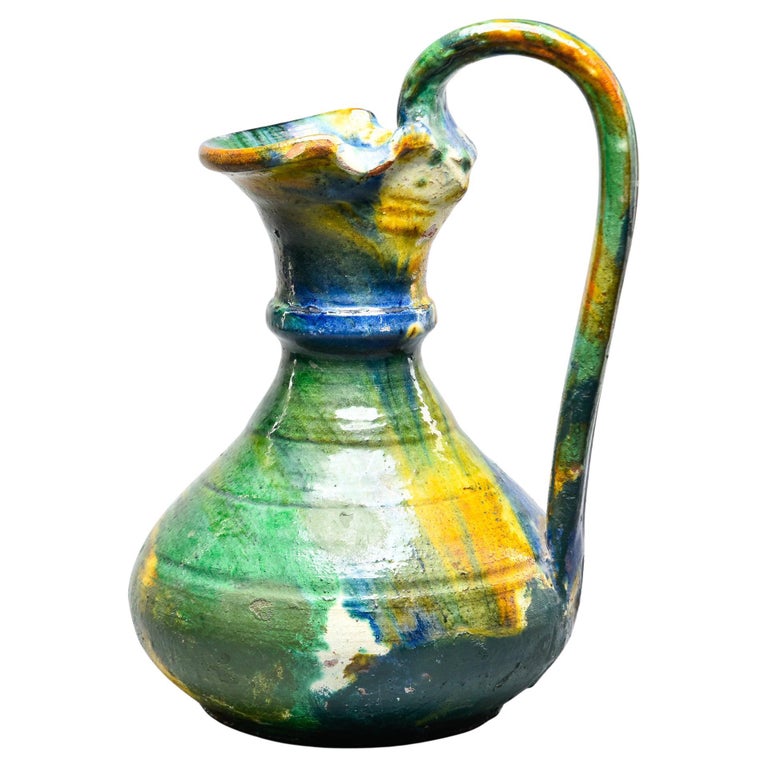 Early 20th C French Provincial Green and Multi Color Pitcher For Sale ...
