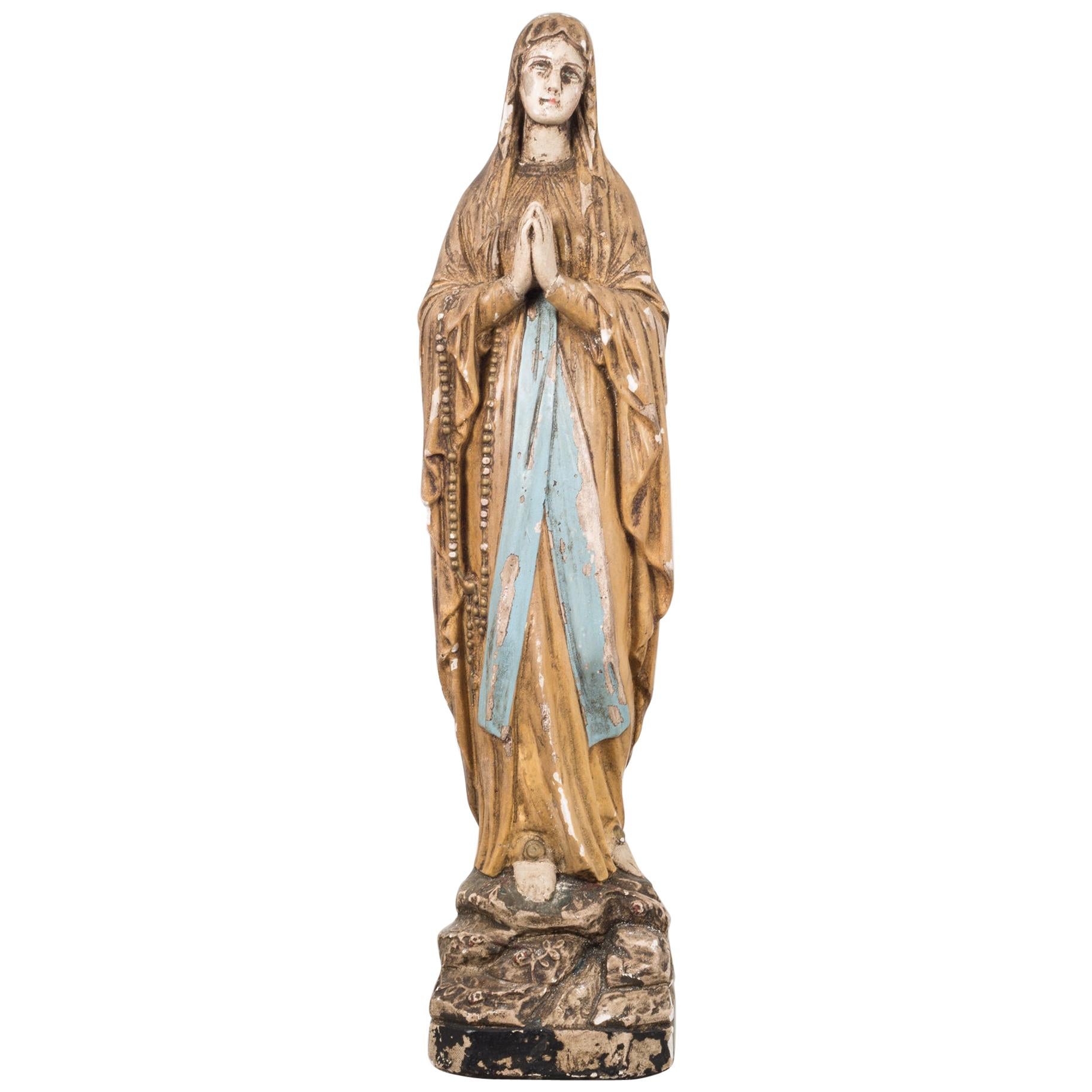 Early 20th Century French Virgin Mary Plaster Sculpture, circa 1940s ...