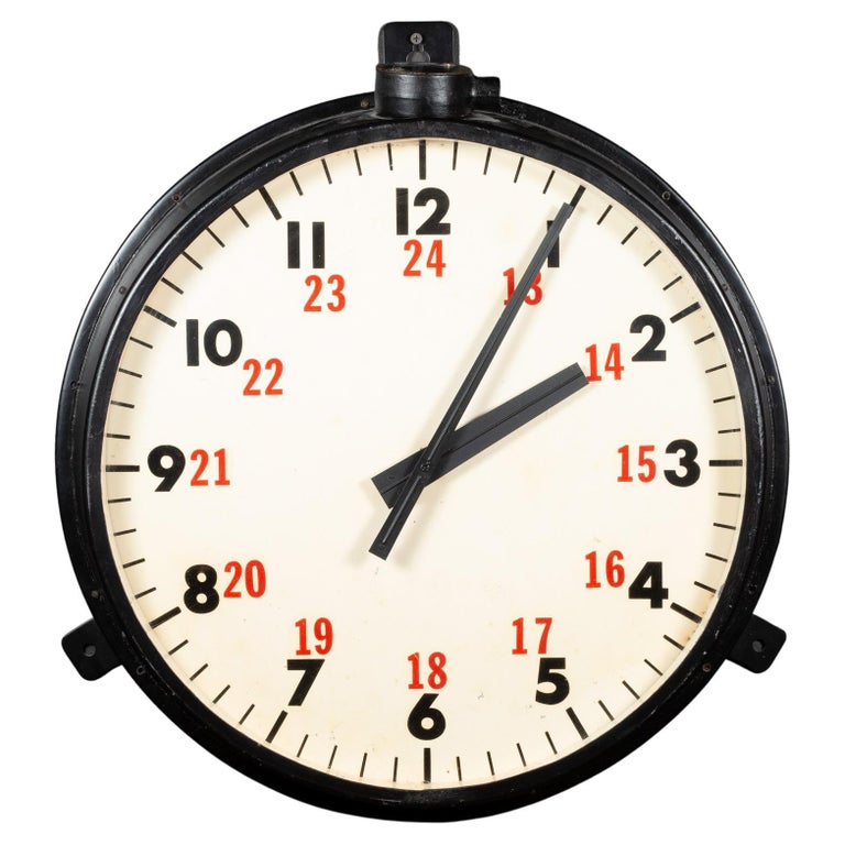 Early 20th C. Gents of Leicester 24 Hour Factory Clock c.1940 For Sale ...