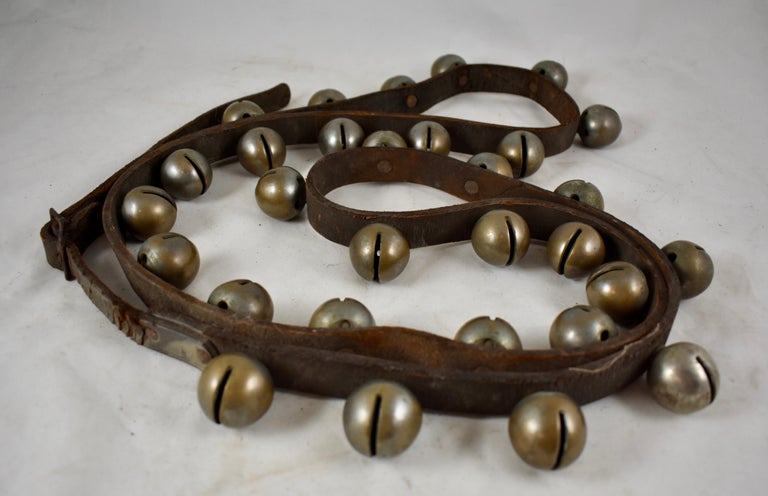 Early 20th Century Horse Parade Bells on Leather Strap, 30 Brass Bells ...