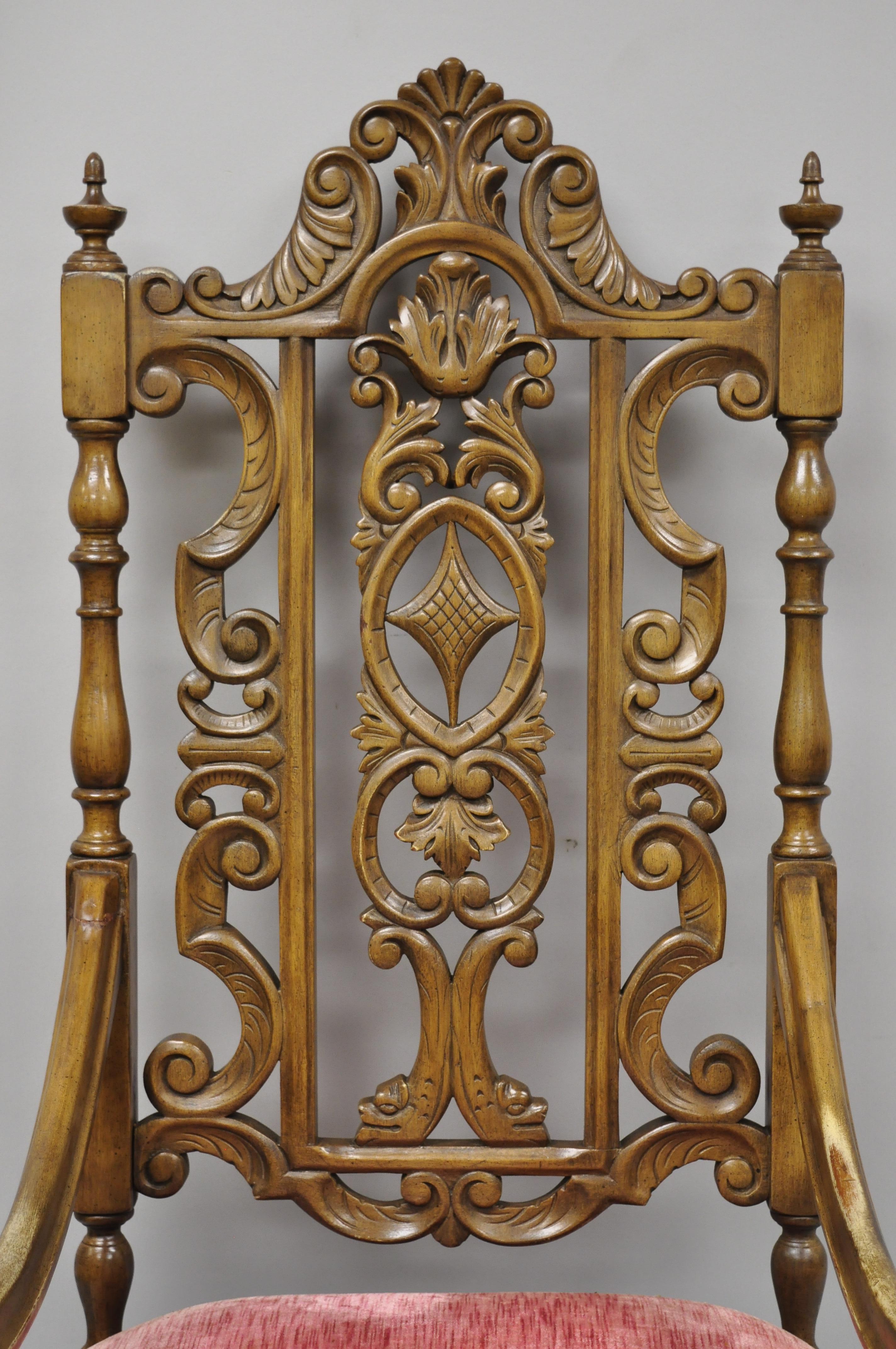 20th Century Italian Renaissance Carved Walnut Tall High Back Throne ...