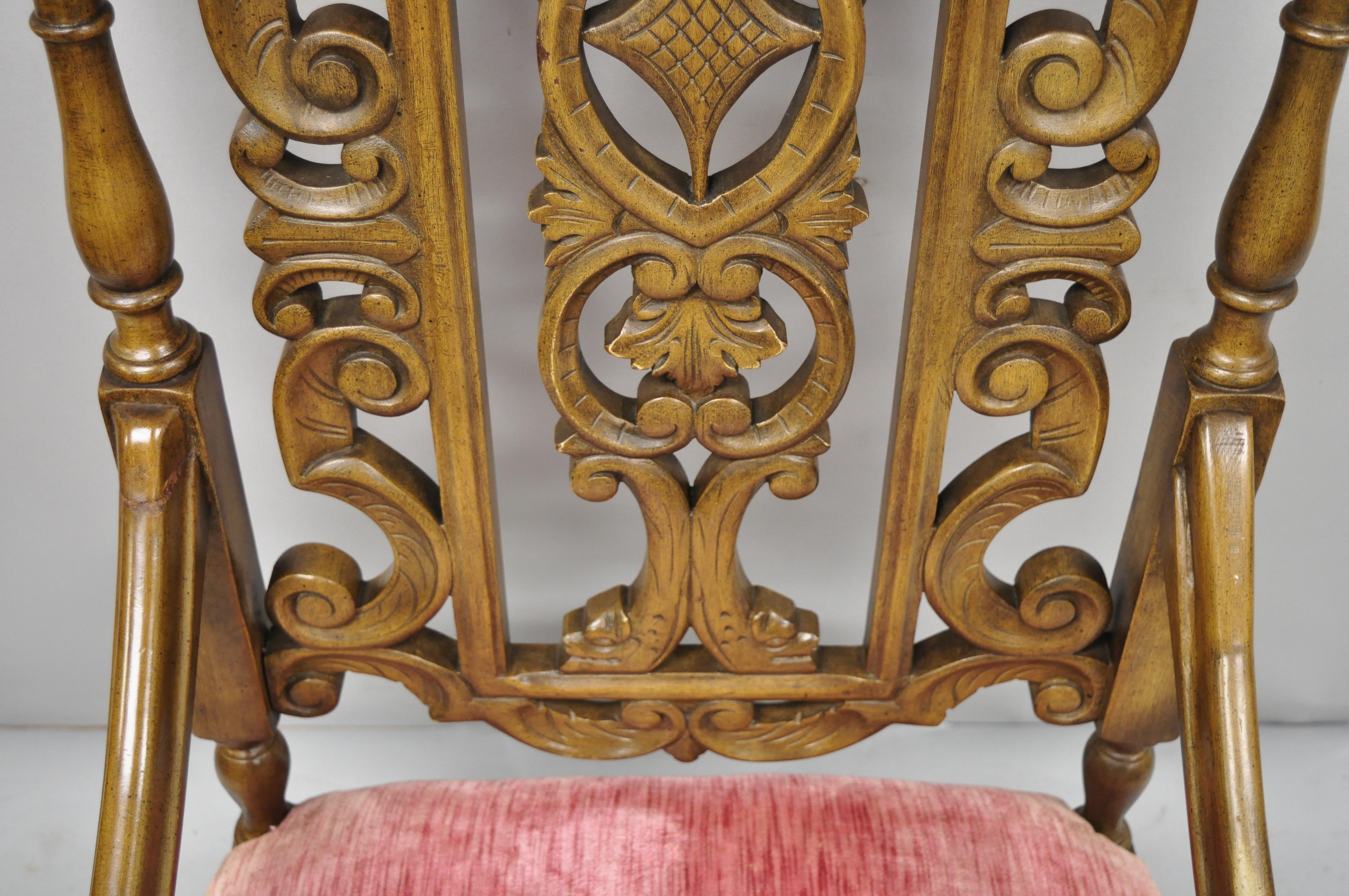 20th Century Italian Renaissance Carved Walnut Tall High Back Throne ...