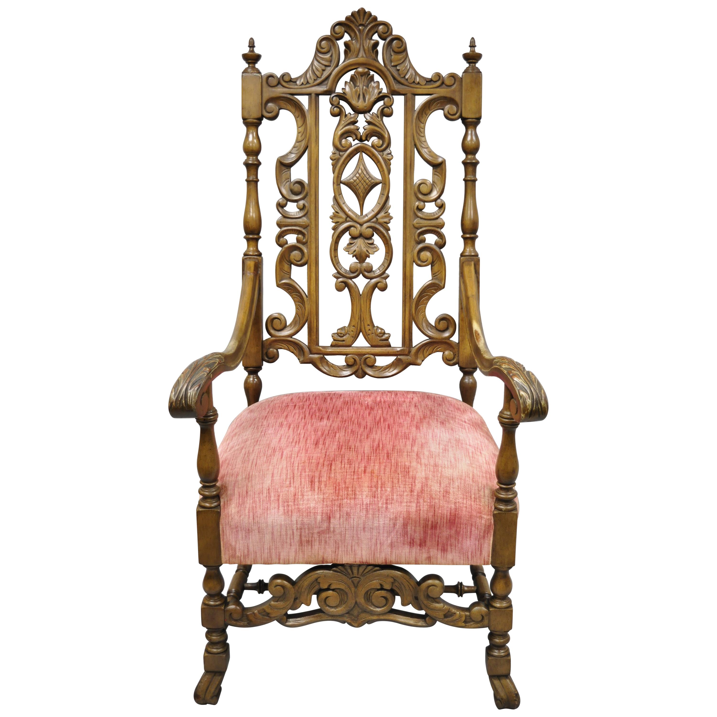 20th Century Italian Renaissance Carved Walnut Tall High Back Throne ...
