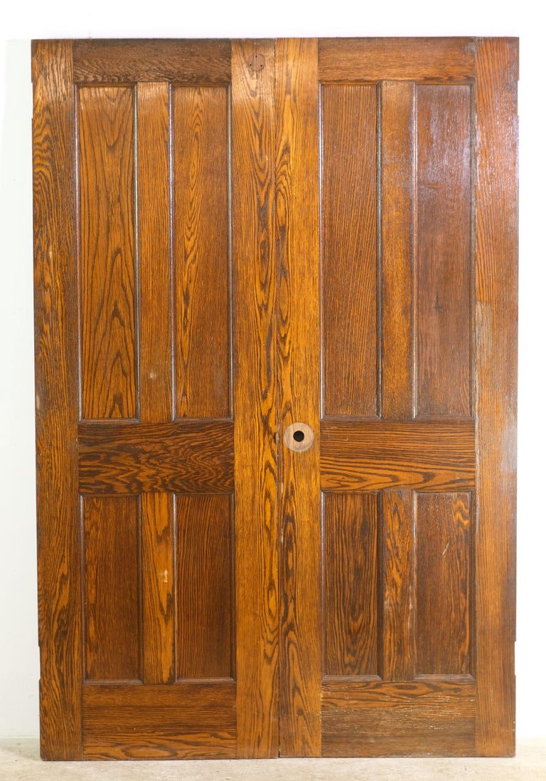 Early 20th C Pair 4 Panel Chestnut Doors Original Finish For Sale at ...