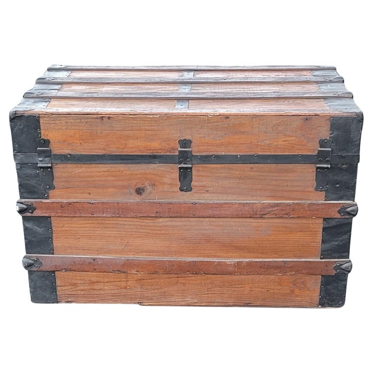 Early 20th C. Pine and Iron Mounted Upholstered Blanket Chest with Lock ...