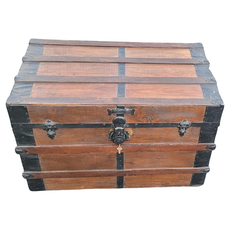 Early 20th C. Pine and Iron Mounted Upholstered Blanket Chest with Lock ...