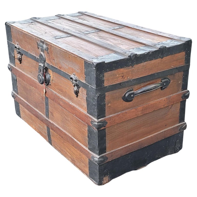 Early 20th C. Pine and Iron Mounted Upholstered Blanket Chest with Lock ...