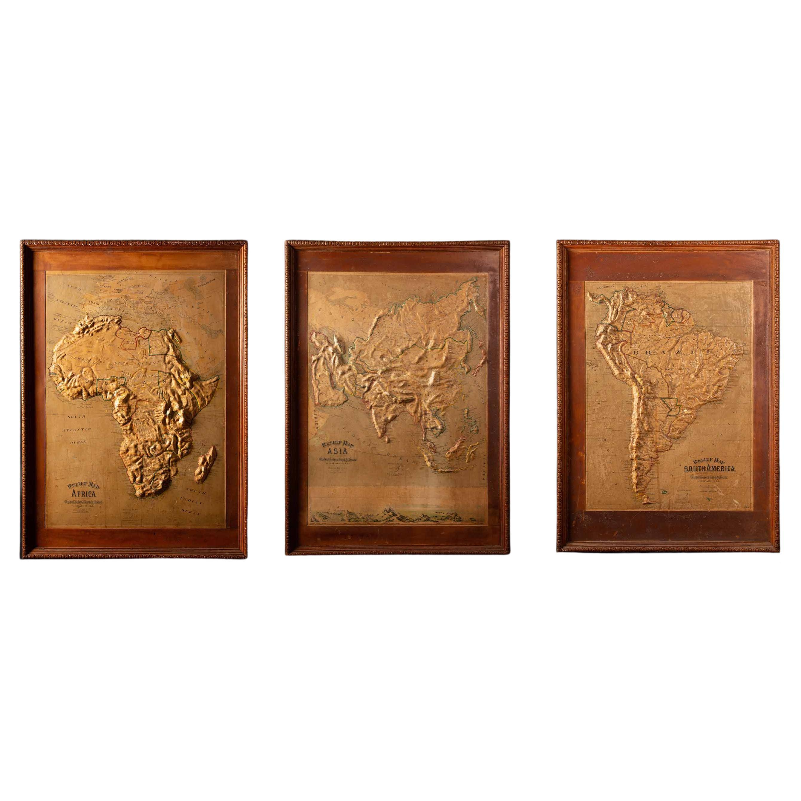 Mapas en relieve de principios del siglo XX: América del Sur, Asia y ...