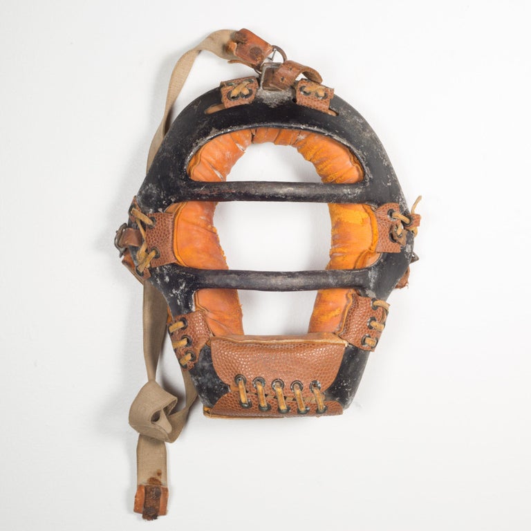 Early 20th C. Steel and Leather Catcher's Mask, c.1920 For Sale at 1stDibs