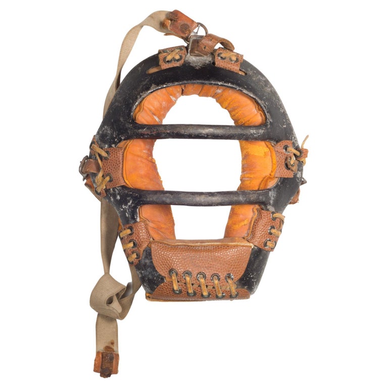 Early 20th C. Steel and Leather Catcher's Mask, c.1920 For Sale at 1stDibs