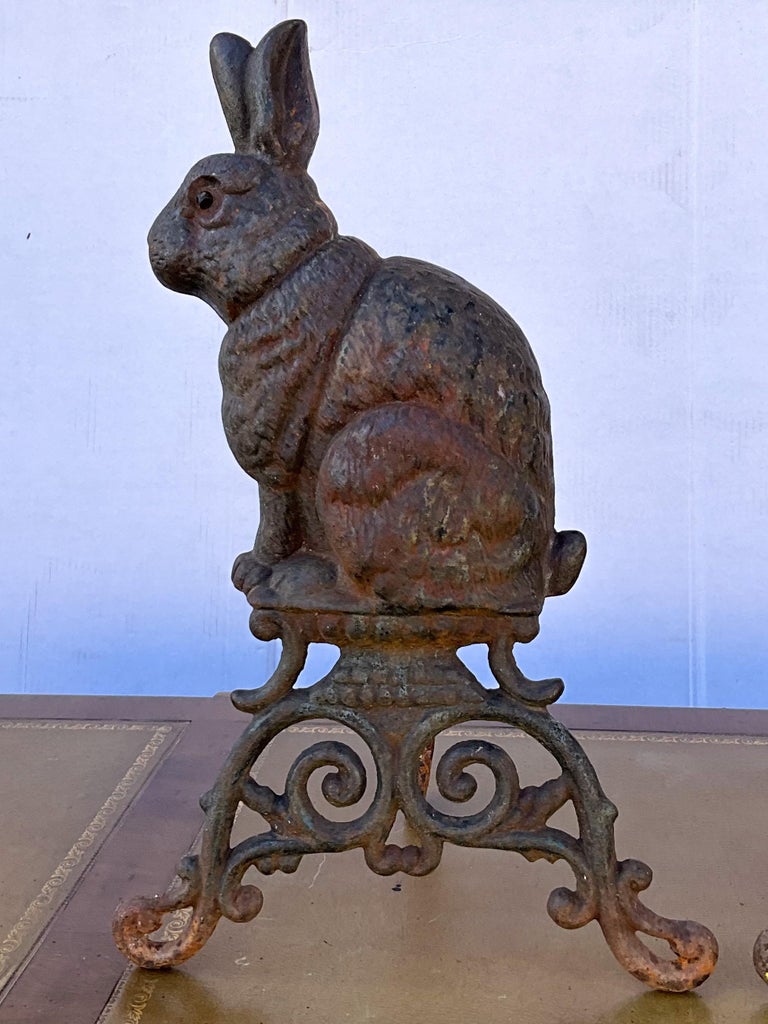 Early 20th Century Victorian Style Cast Iron Rabbit Form Andirons, Pair ...