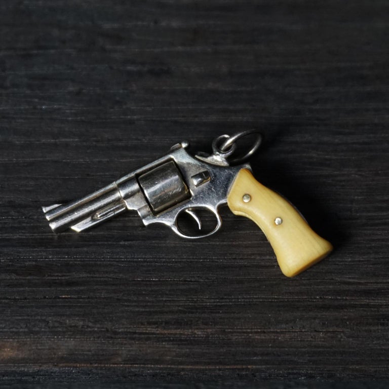 Early 20th C. White Gold Revolver Pendant Fob or Large Charm with Bone ...