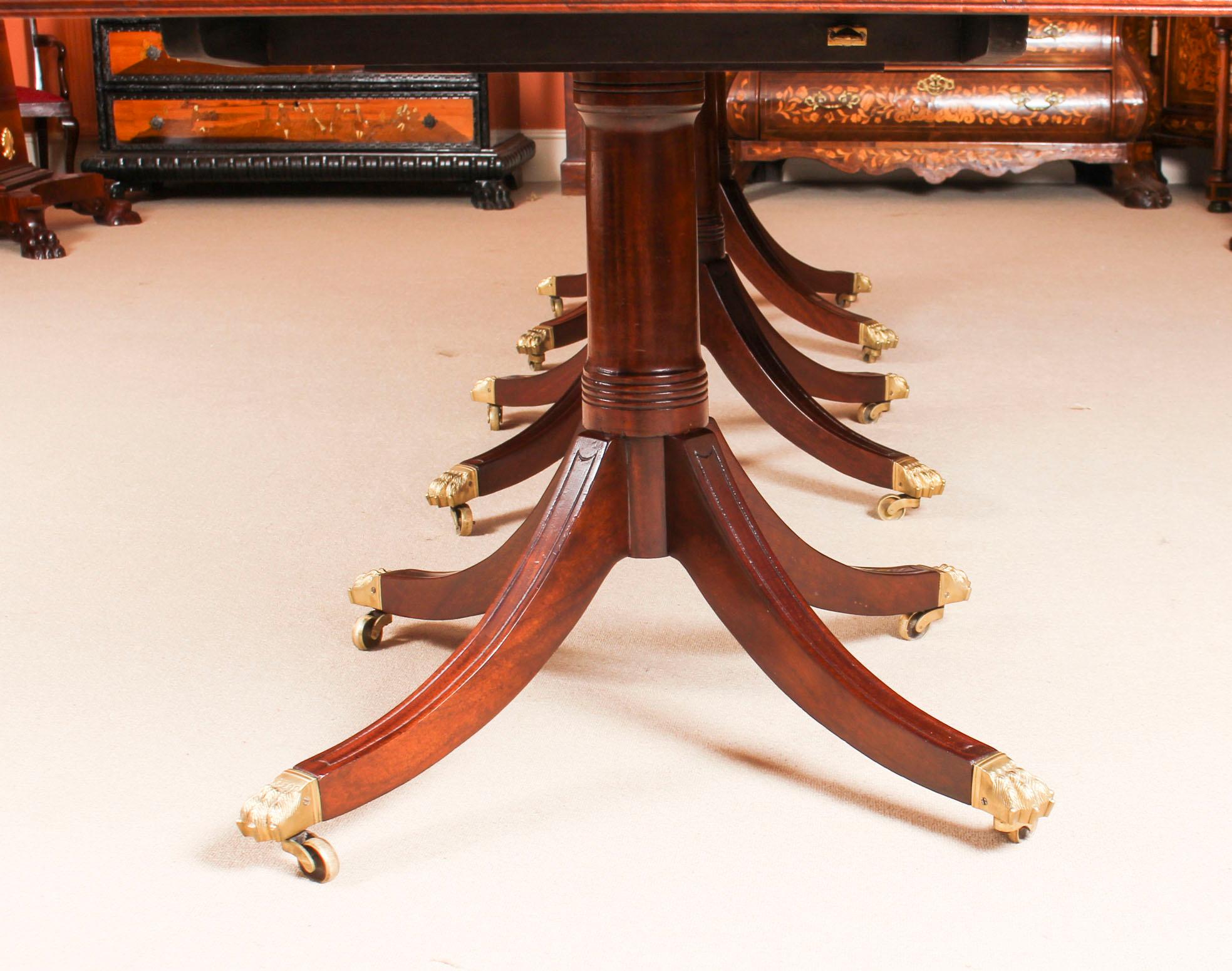 Early 20th Century Regency Revival Mahogany 3 Pillar Dining Table at ...