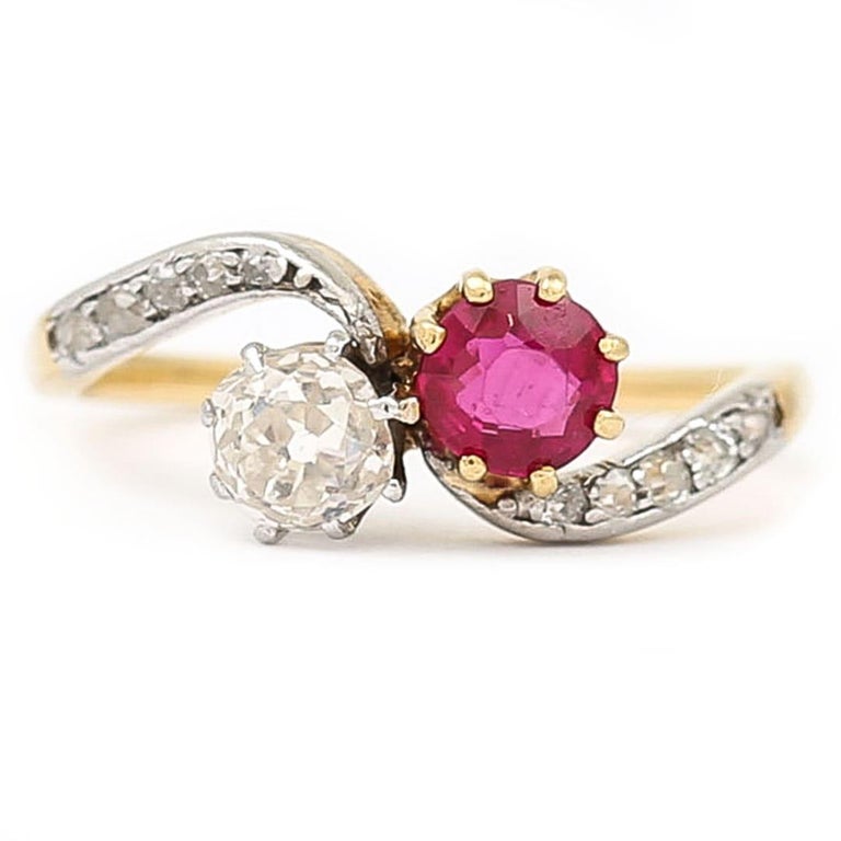 Early 20th Century 18ct Gold Ruby and Diamond Toi et Moi Ring For Sale ...