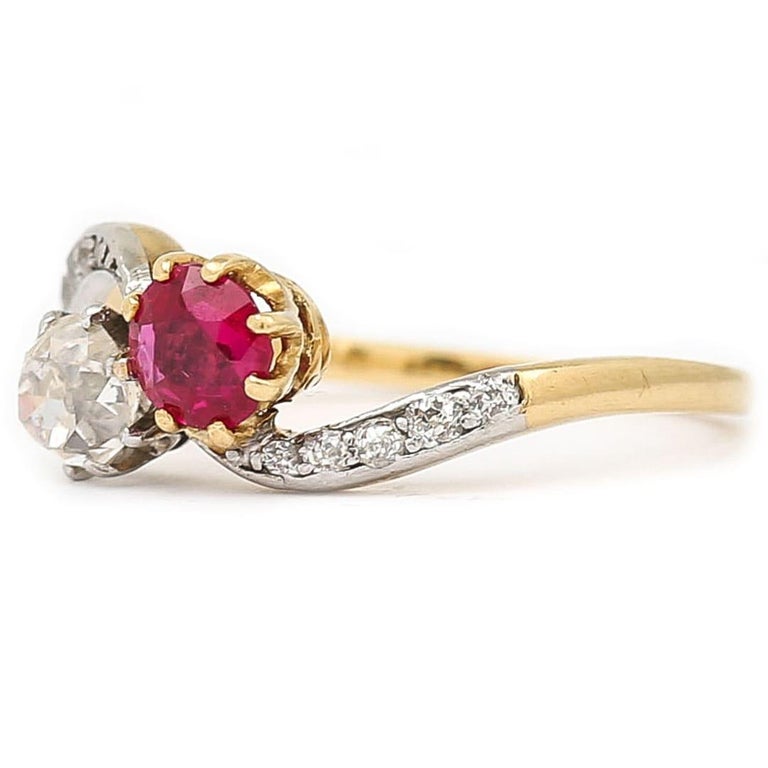 Early 20th Century 18ct Gold Ruby and Diamond Toi et Moi Ring For Sale ...