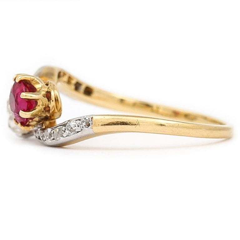 Early 20th Century 18ct Gold Ruby and Diamond Toi et Moi Ring For Sale ...
