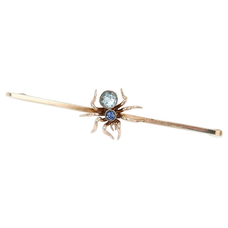 Early 20th Century 9 Carat Gold Sapphire and Topaz Spider Bar Brooch ...