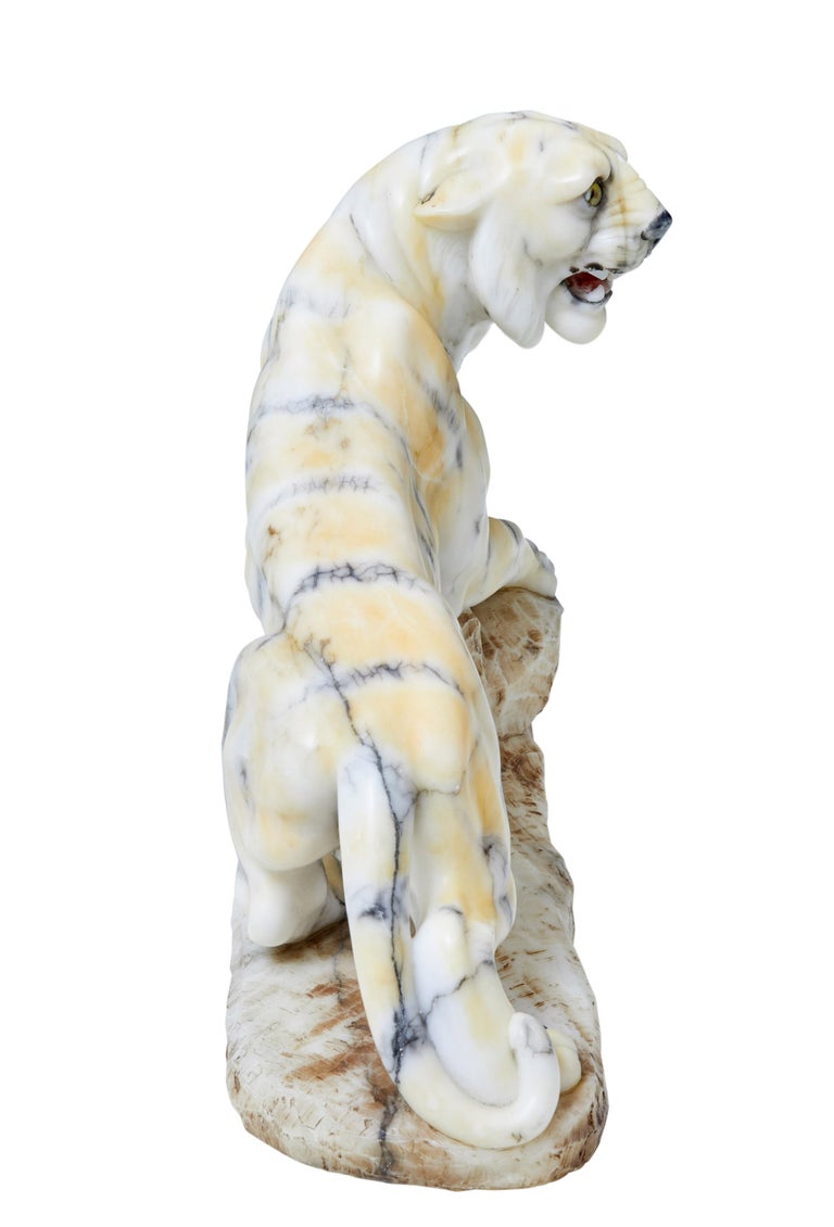 Early 20th Century Alabaster Tiger Mantle Decoration at 1stDibs