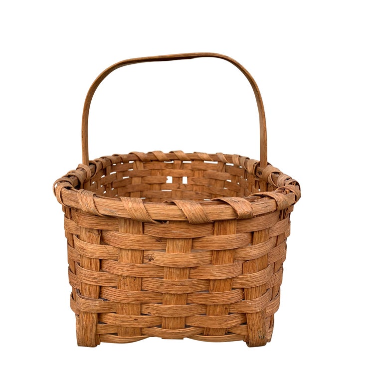 Early 20th Century American Oak Splint Gathering Basket at 1stDibs