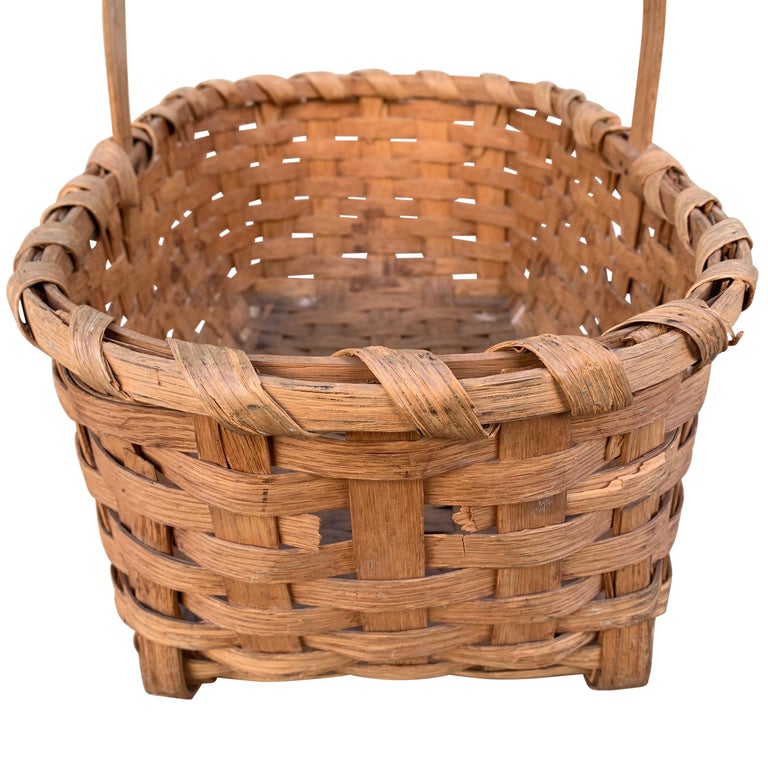Early 20th Century American Oak Splint Gathering Basket at 1stDibs
