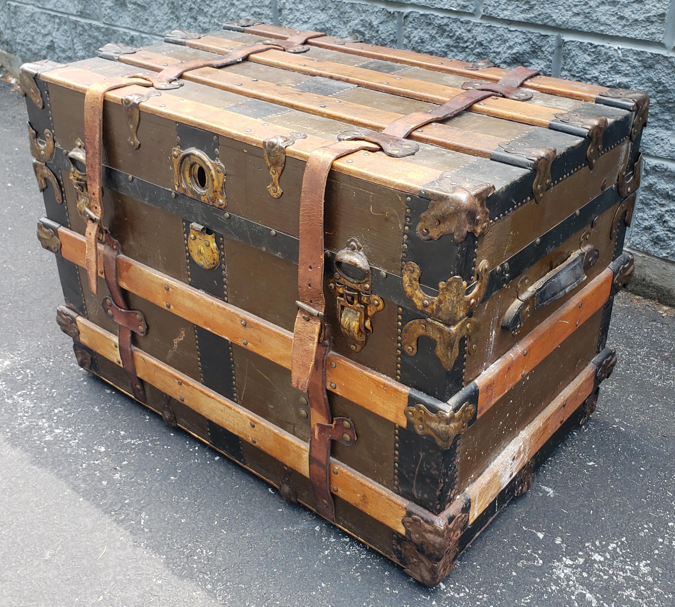 Early 20th Century American Wood and Leather Mounted Rolling Packing ...