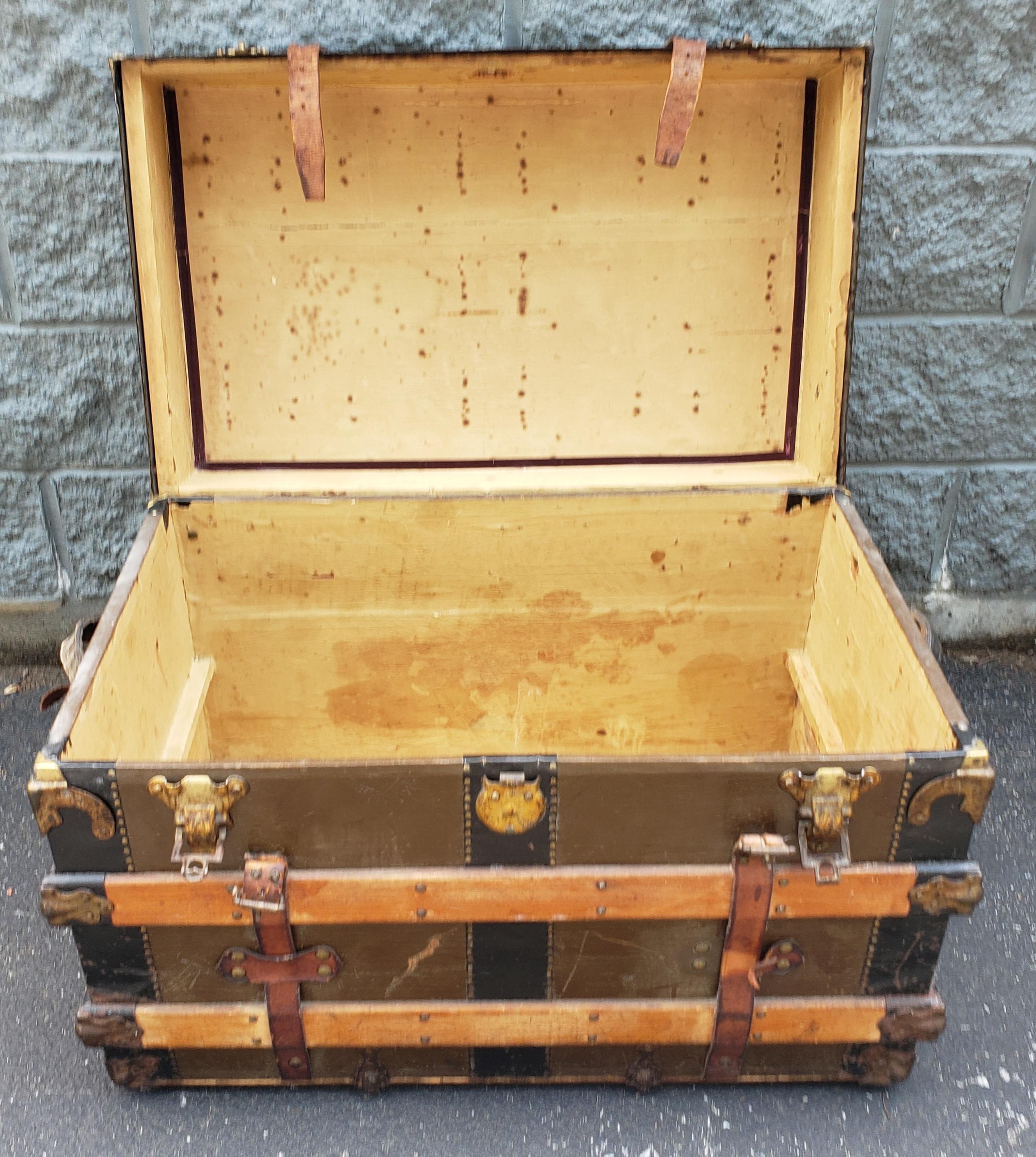 Early 20th Century American Wood and Leather Mounted Rolling Packing ...