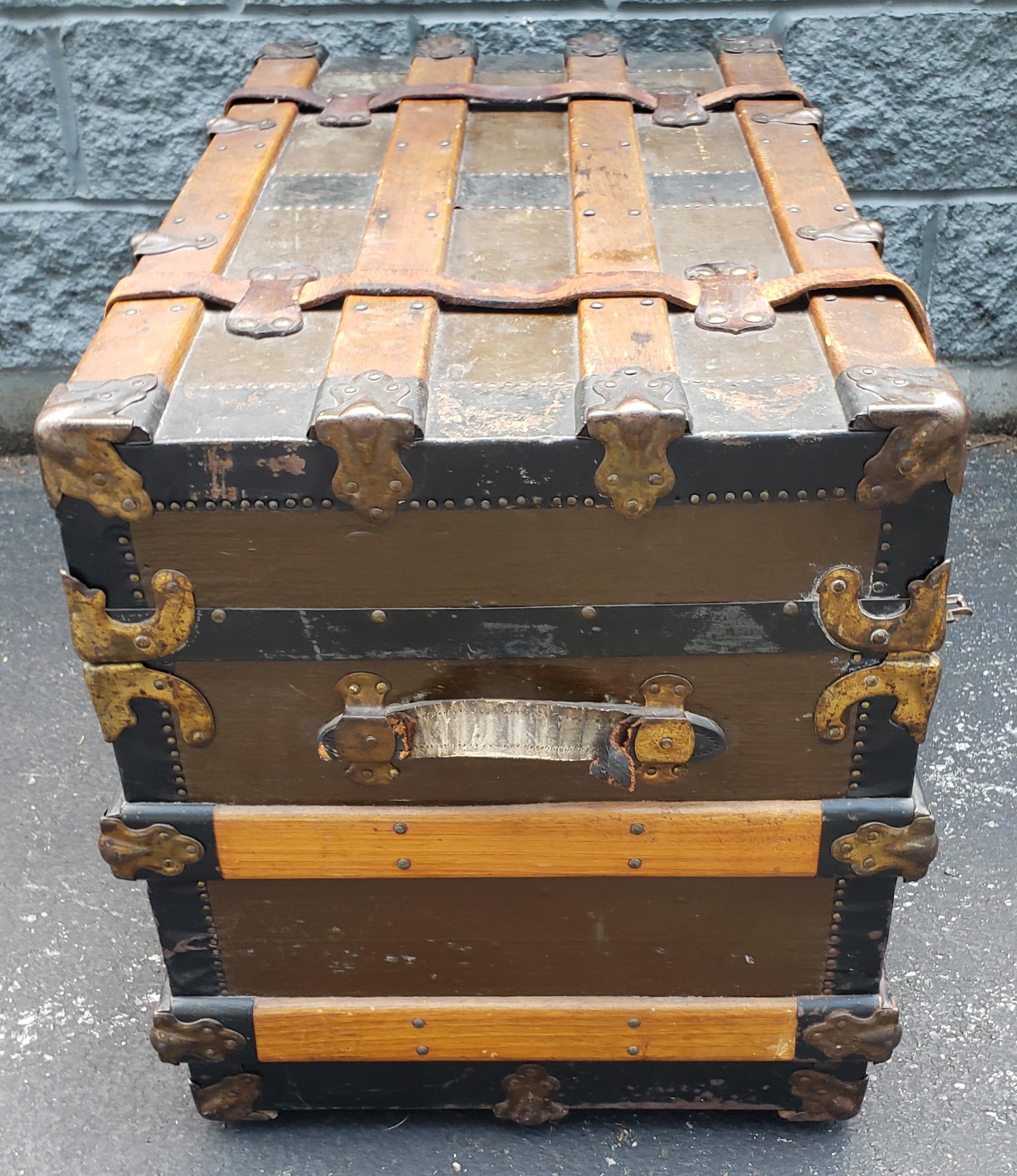 Early 20th Century American Wood and Leather Mounted Rolling Packing ...