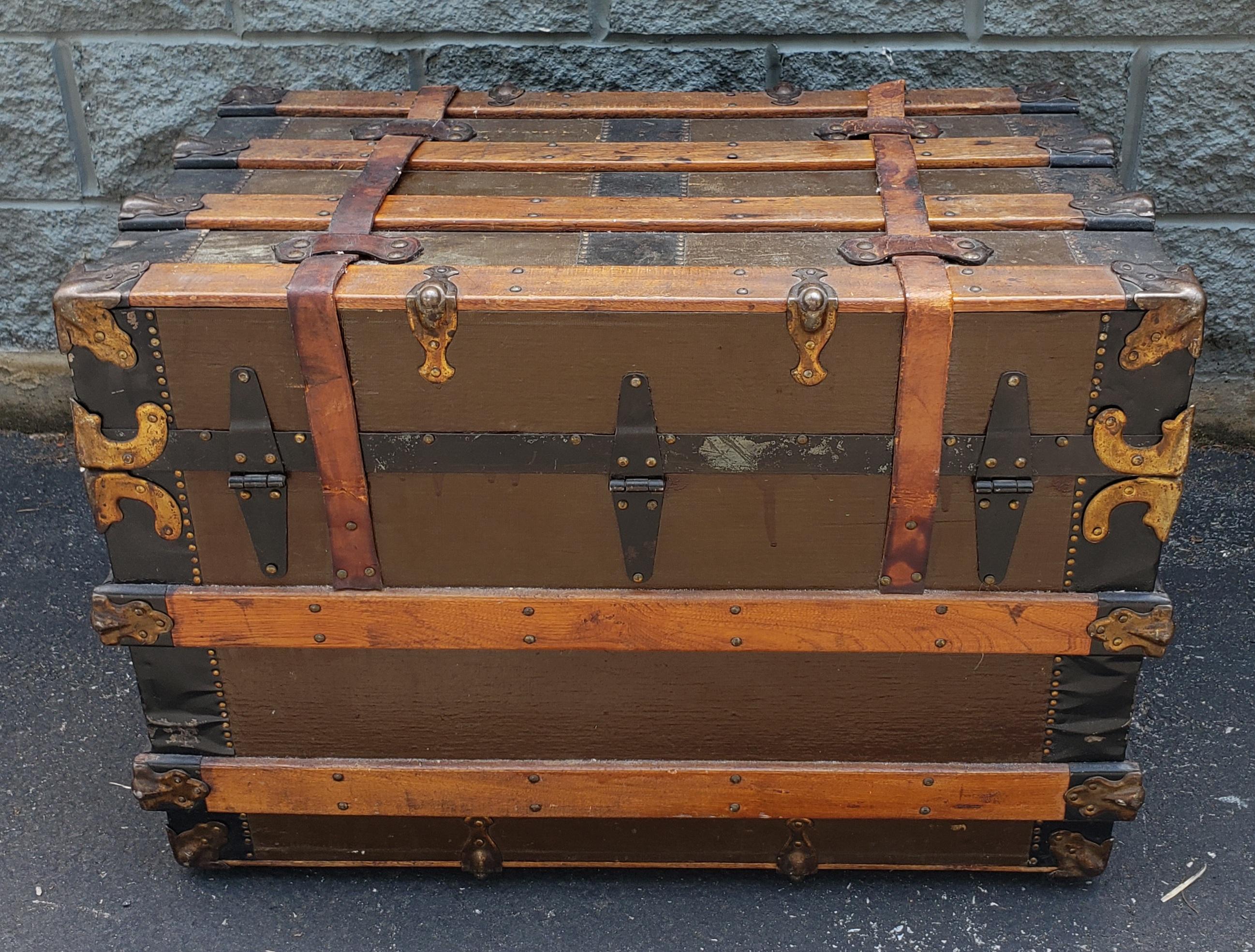 Early 20th Century American Wood and Leather Mounted Rolling Packing ...