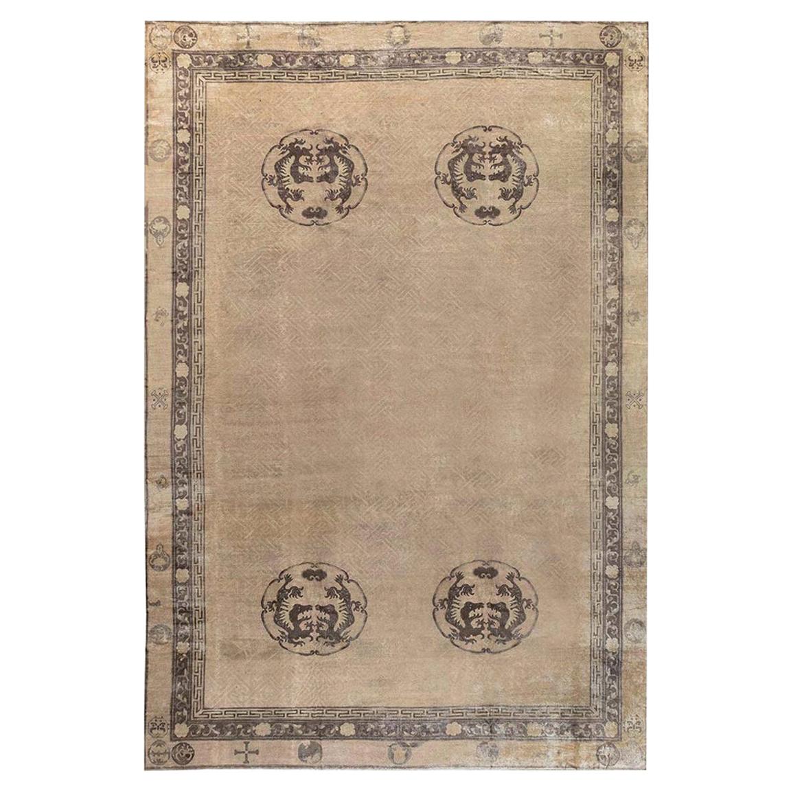 Authentic Early 20th Century Chinese Black, Pink Wool Rug by Doris ...