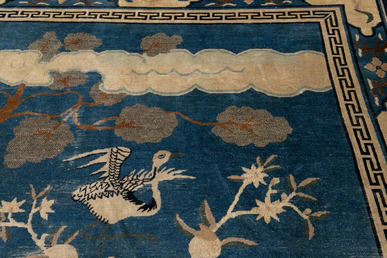 Antique Blue Chinese Peking Bird Design Wool Rug 7 Ft 8 In X 9 Ft 5 In ...
