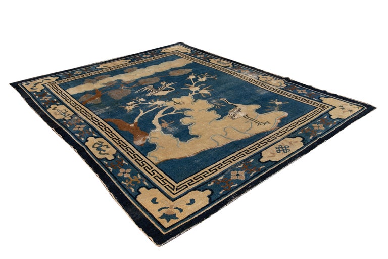 Antique Blue Chinese Peking Bird Design Wool Rug 7 Ft 8 In X 9 Ft 5 In ...