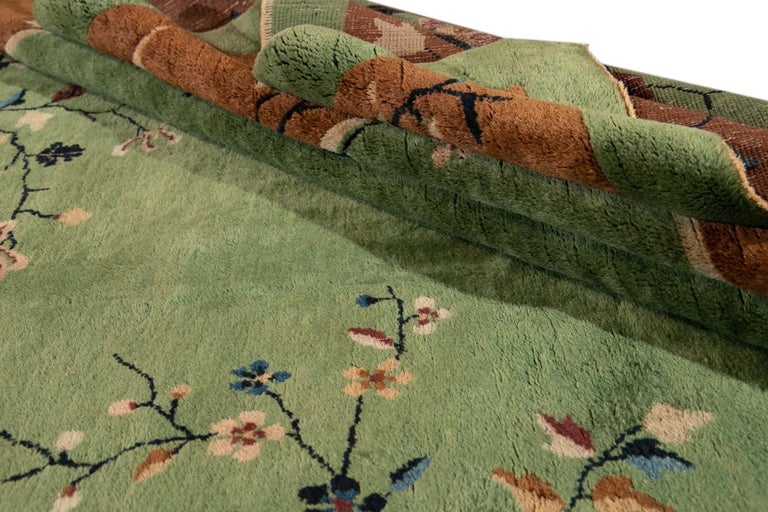 Antique Green Art Deco Chinese Wool Rug 9 Ft X 11 Ft 6 In. at 1stDibs