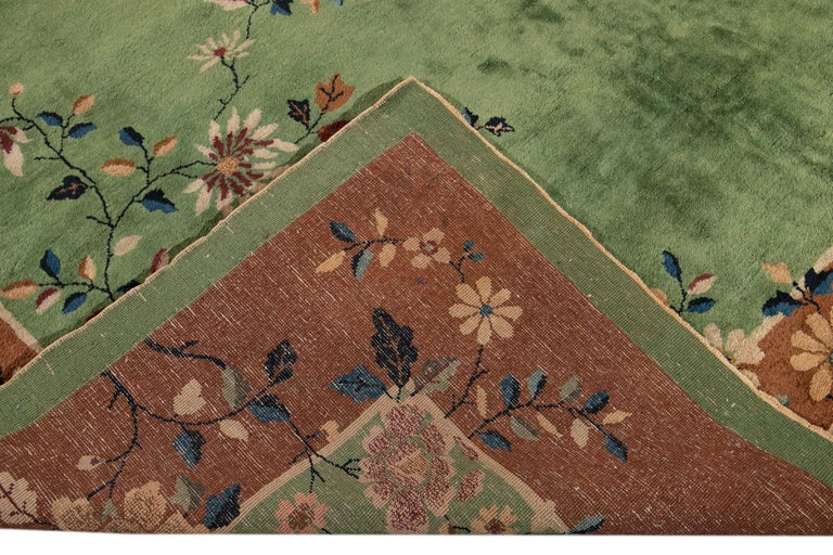 Antique Green Art Deco Chinese Wool Rug 9 Ft X 11 Ft 6 In. at 1stDibs
