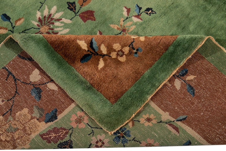 Antique Green Art Deco Chinese Wool Rug 9 Ft X 11 Ft 6 In. at 1stDibs