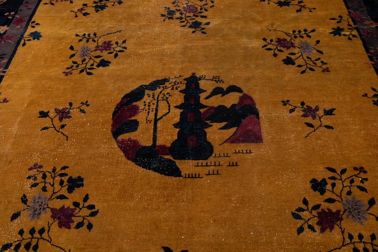 Antique Yellow Art Deco Chinese Wool Rug 9 Ft X 11 Ft 5 In. For Sale at ...