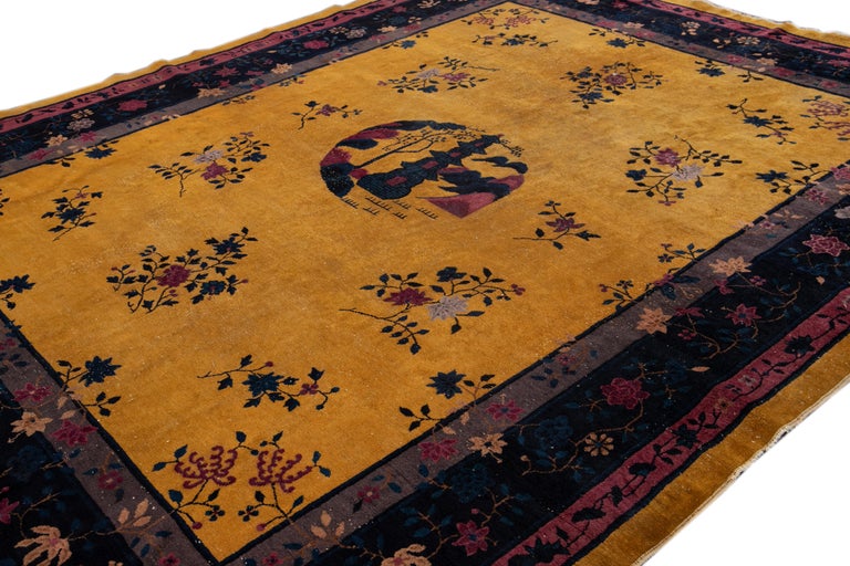 Antique Yellow Art Deco Chinese Wool Rug 9 Ft X 11 Ft 5 In. For Sale at ...
