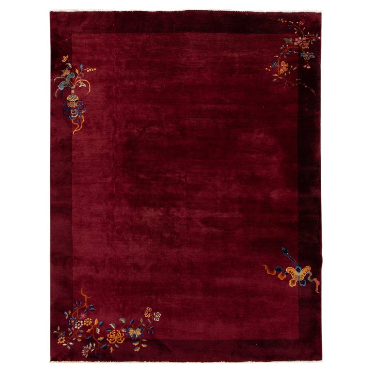 Antique Burgundy Red Art Deco Chinese Wool Rug 9 Ft X 11 Ft 6 In For ...