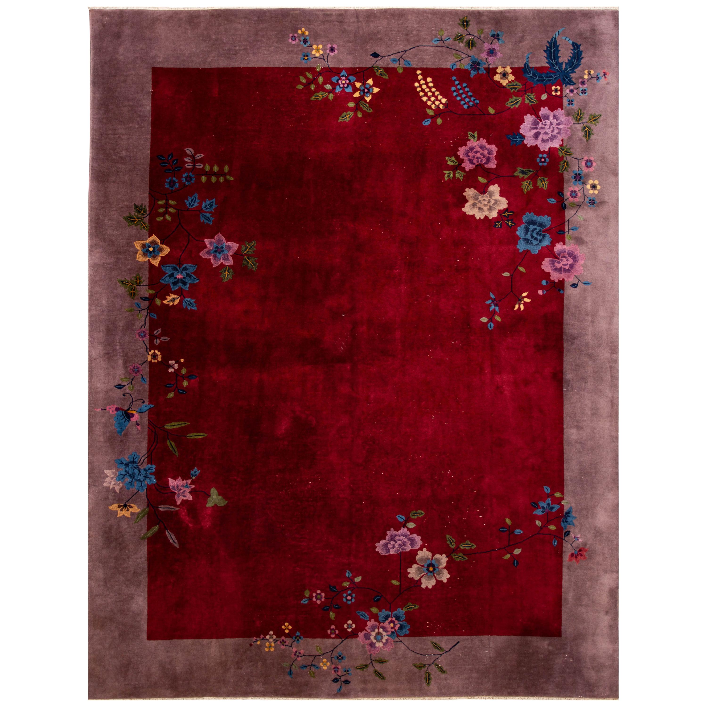 Antique Red Art Deco Chinese Wool Rug 8 Ft 10 In X 11 Ft 4 In. For Sale ...