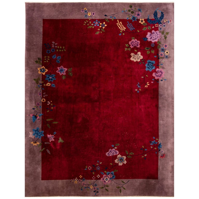 Antique Red Art Deco Chinese Wool Rug 8 Ft 10 In X 11 Ft 4 In. For Sale ...