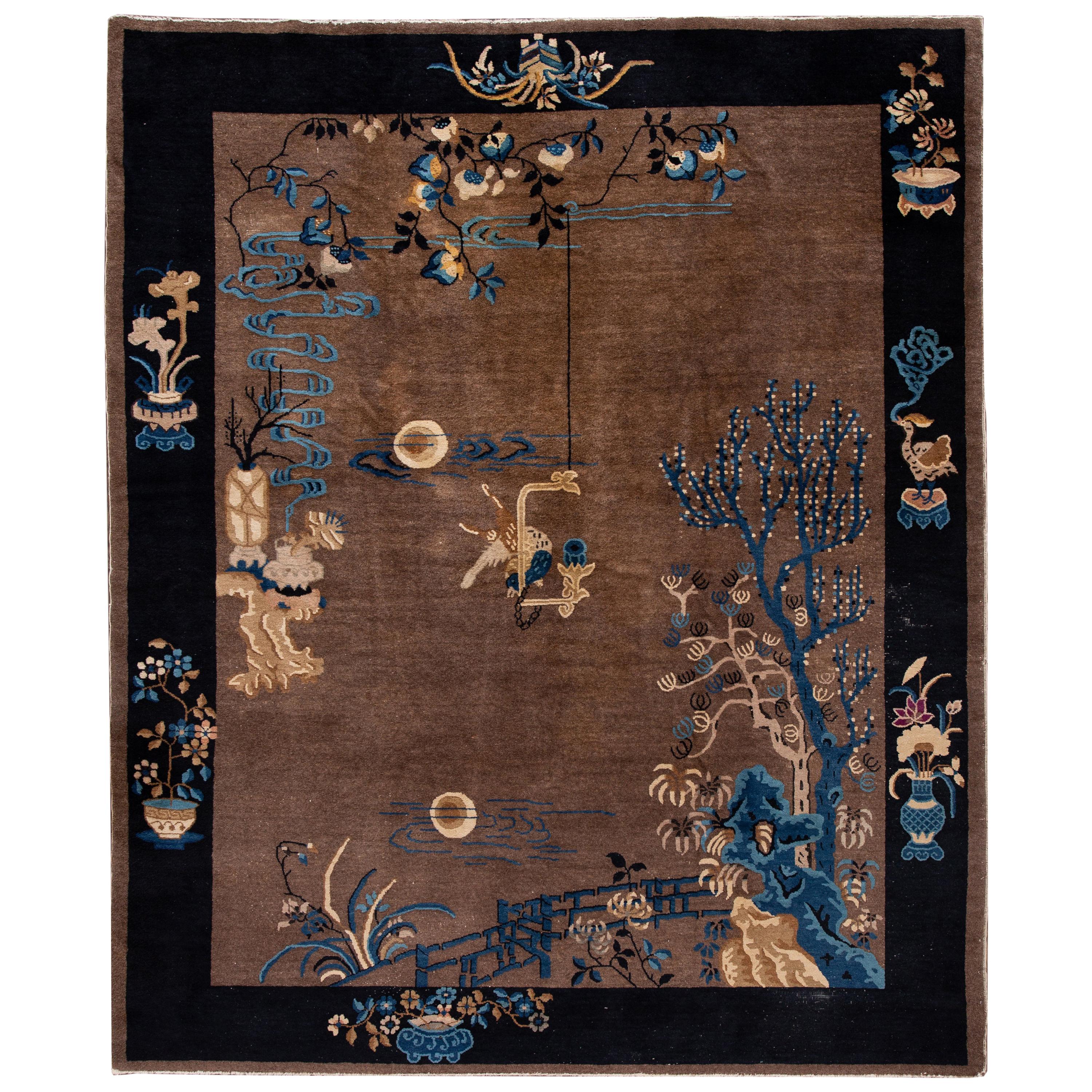 Antique Chinese Peking Wool Rug 10 Ft X 11 Ft 4 In. For Sale at 1stDibs