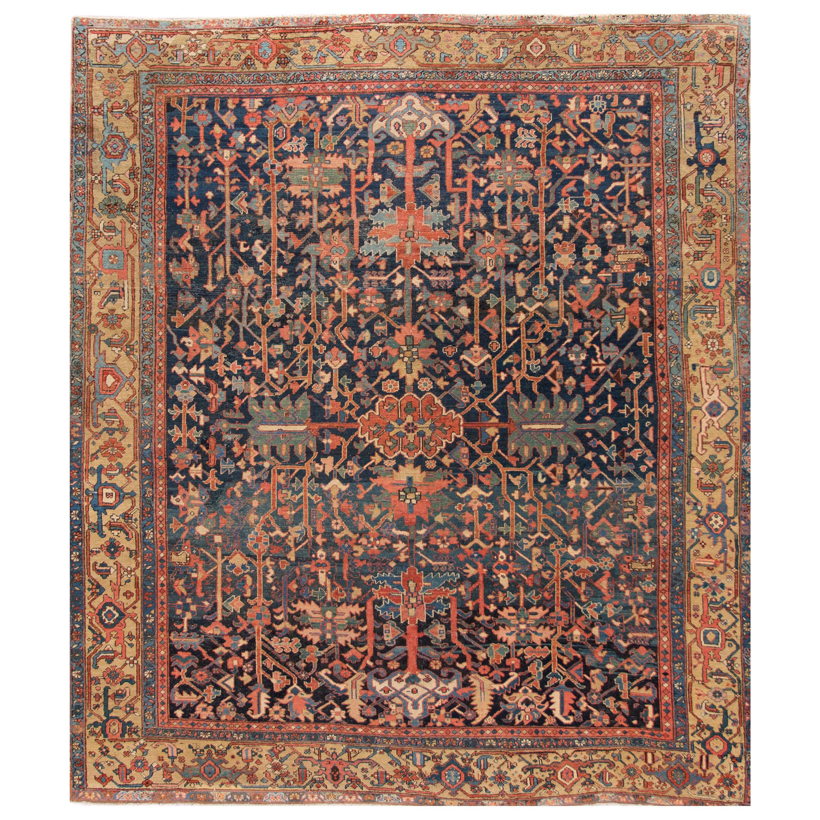 Early 20th Century Antique Heriz Wool Rug For Sale at 1stDibs