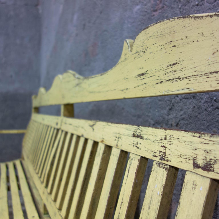 Early 20th Century Antique Brocante Wooden Painted Yellow Garden Bench ...