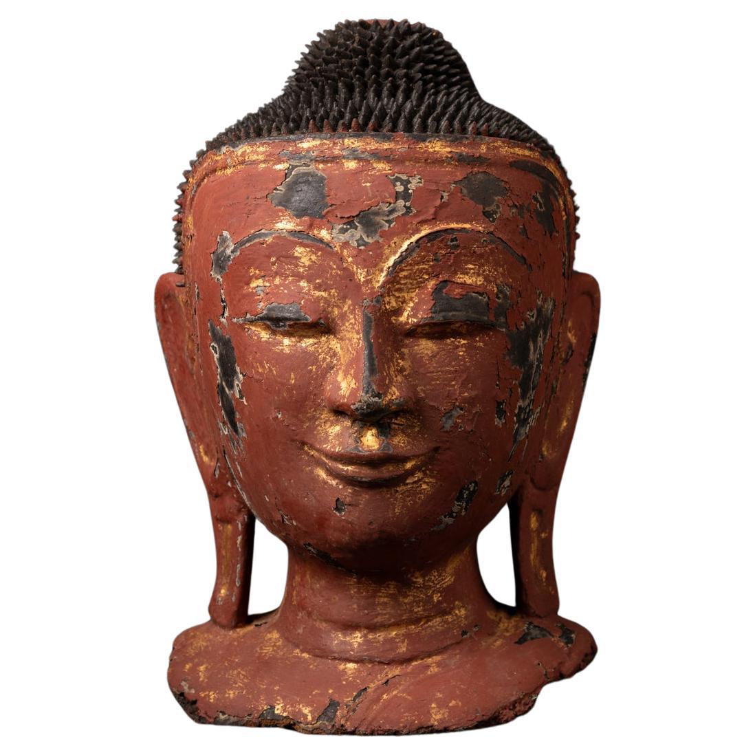 Early 20th century antique Burmese Buddha head in Shan (Tai Yai) style ...
