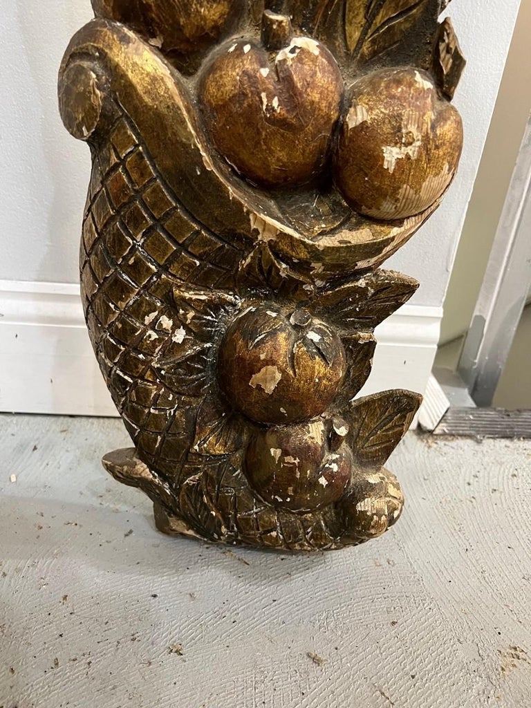 Early 20th Century Antique Carved Wood Cornucopia with Fruit and Corn ...