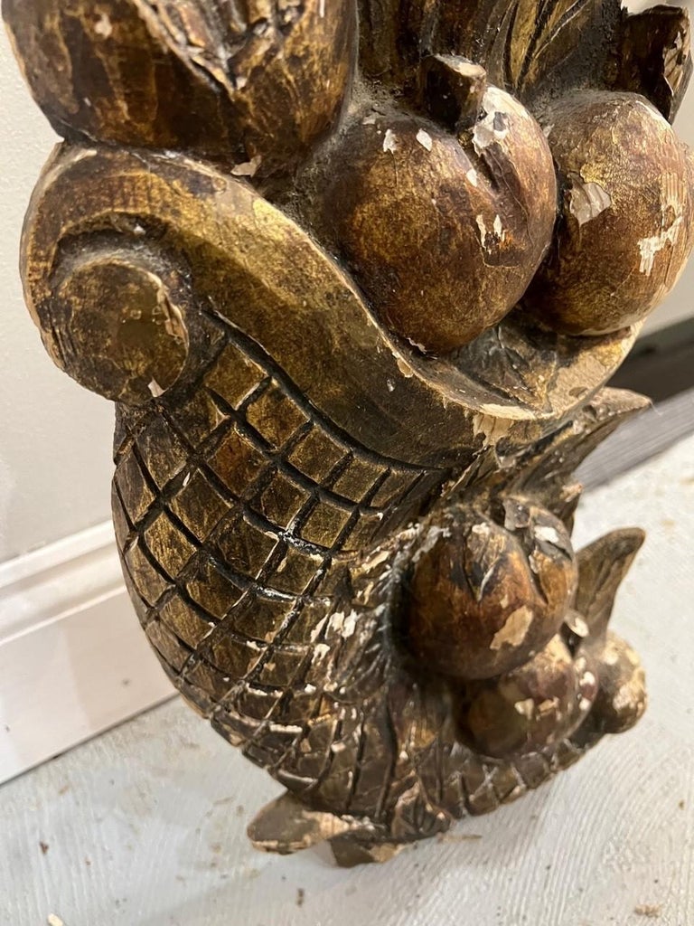 Early 20th Century Antique Carved Wood Cornucopia with Fruit and Corn ...